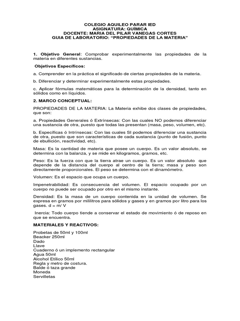 Propiedades de la Materia: Guía Práctica | PDF | Importar | Volumen