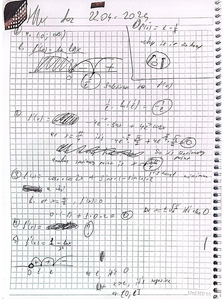 Math HW #42 Stationary Points Spring 2024 ADA School | PDF