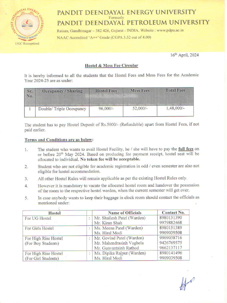 Hostel Fee Circular 24-25 | PDF