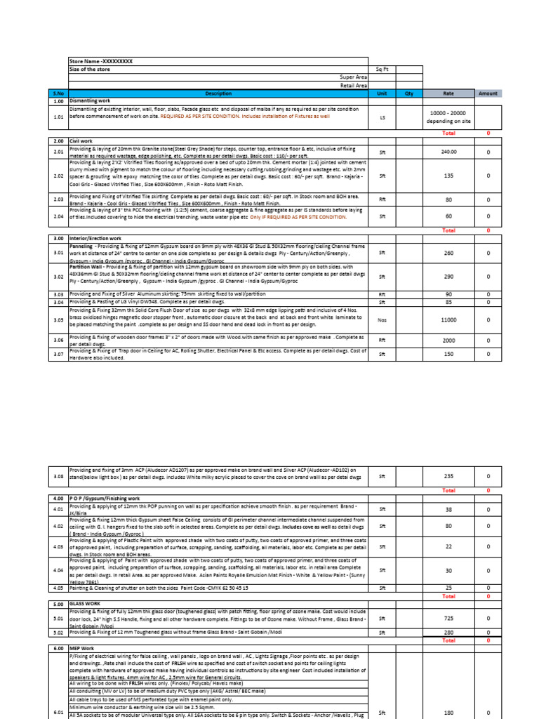 BOQ Format - Rate Card - Designarry | PDF | Ac Power Plugs And Sockets ...
