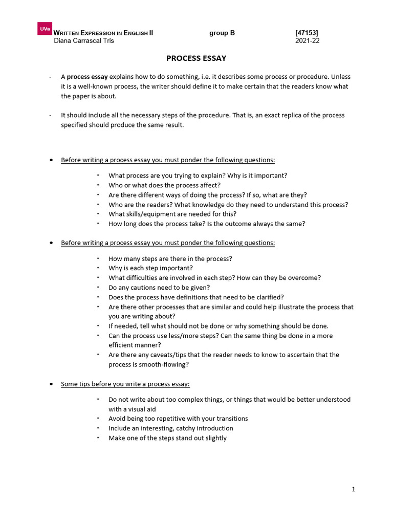 Written Expression in EN II - Process Essay - Handout - Students | PDF ...