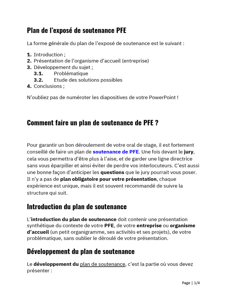 Plan de soutenance PFE efficace | PDF