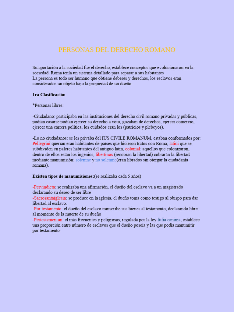 Clasificación de Personas en Derecho Romano | PDF | Roma antigua ...