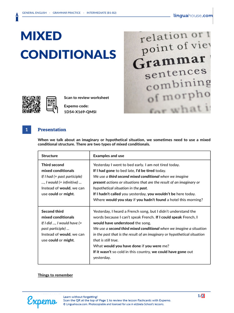 Mixed Conditionals: B1-C1 Grammar Guide | PDF | Linguistics