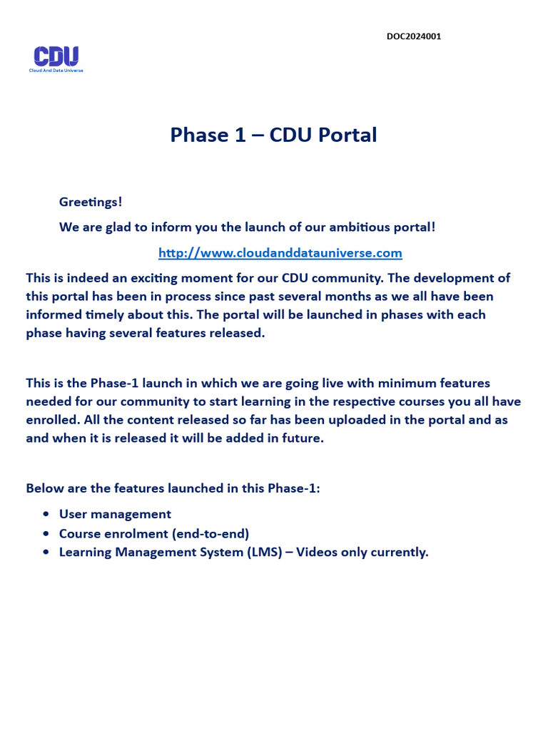 Phase 1 Portal Launch | PDF | Computing | Cyberspace