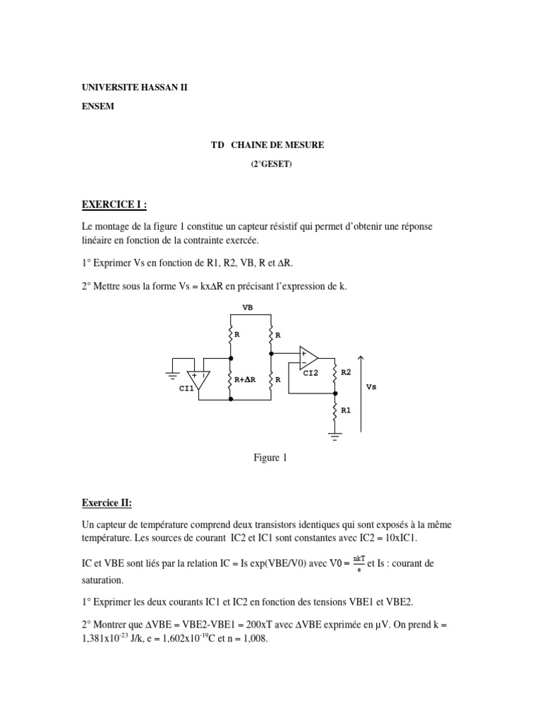 Capteurs résistifs et linéarisation thermique | PDF