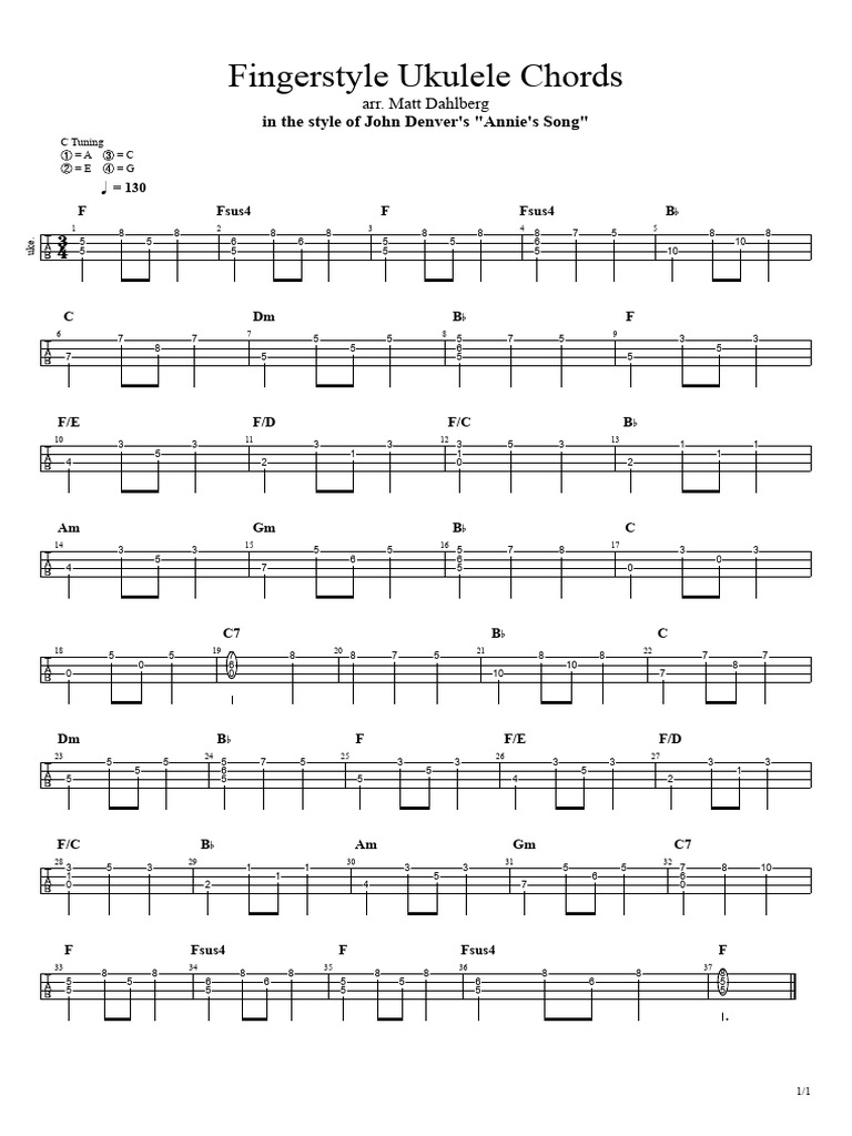 Ukulele Fingerstyle for "Annie's Song" | PDF | Irish Musical ...