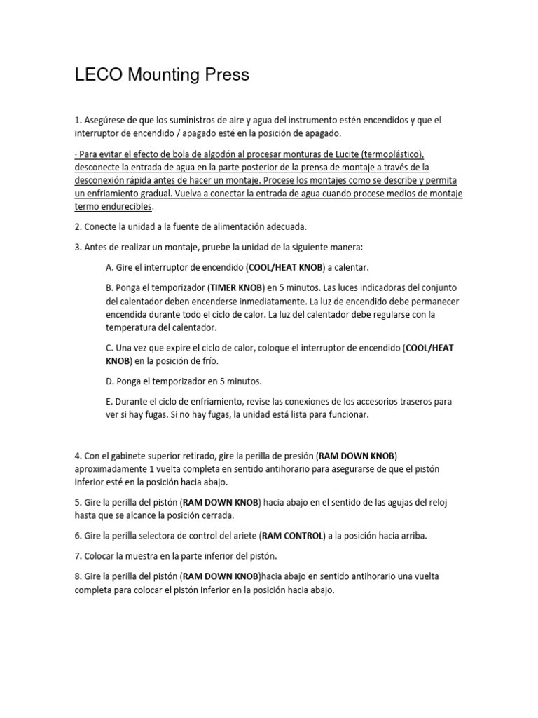 LECO Mounting Press | PDF | Cambiar
