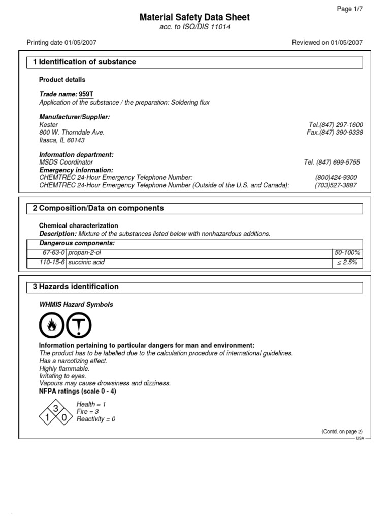 msds_959t_Kester | PDF | Dangerous Goods | Carbon Dioxide