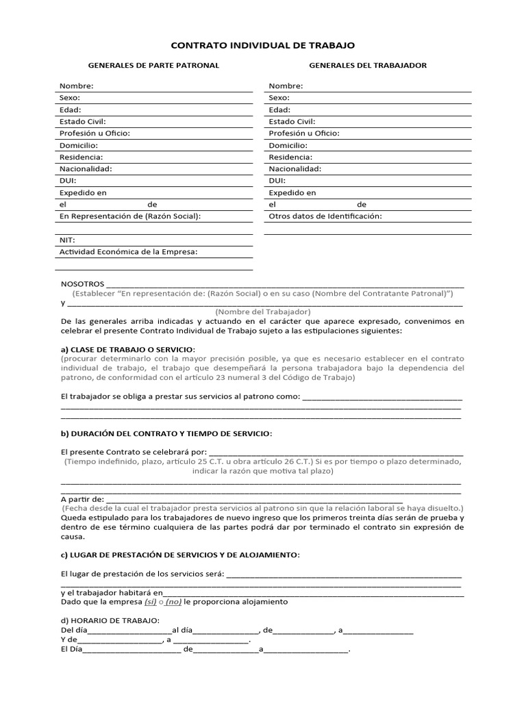 Mtps-Formato de Contrato Individual de Trabajo | PDF | Salario | Derecho laboral
