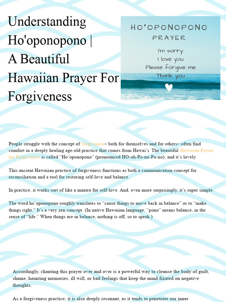 Ho'oponopono: Hawaiian Forgiveness Prayer | PDF | Forgiveness | Prayer