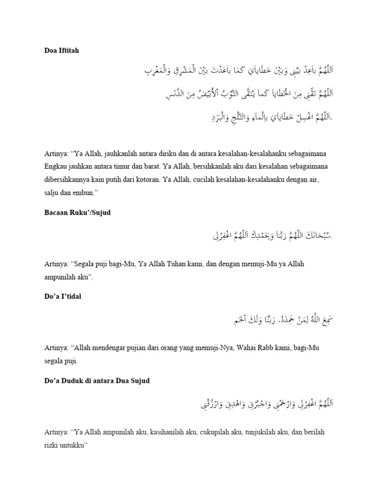 Doa Iftitah dan Bacaan Sholat Lengkap | PDF