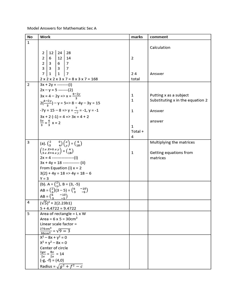 Mathematics Alternative A Answers | PDF | Matrix (Mathematics ...