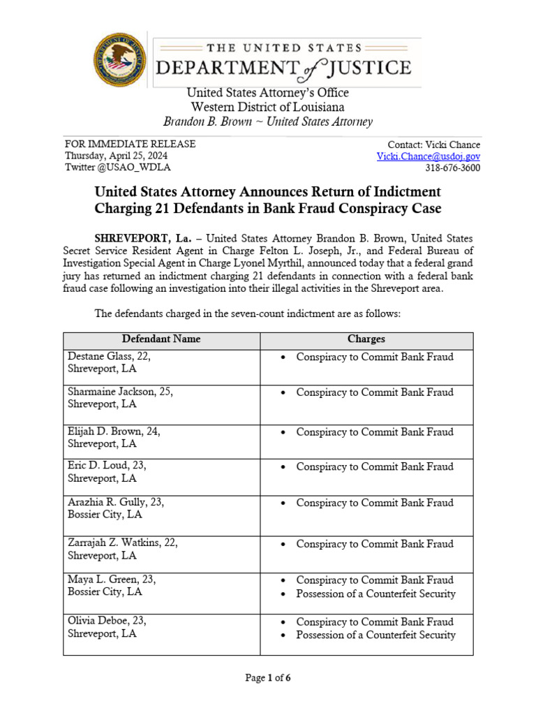 21 Charged in Shreveport Bank Fraud Case | PDF | Prosecutor | United ...