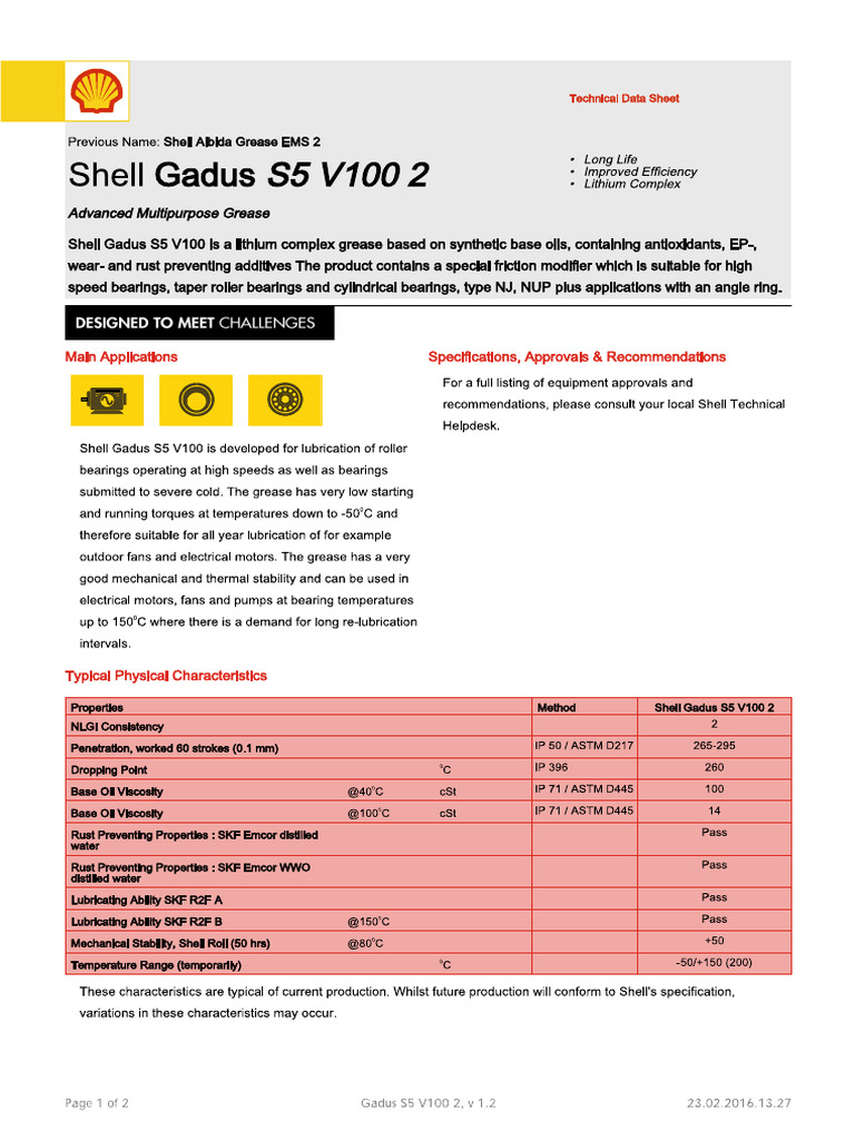 Shell Gadus S5 V100 2 TDS | PDF