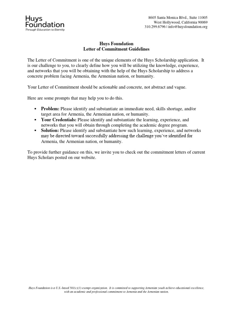 Huys Foundation Commitment Letter Guidelines | PDF