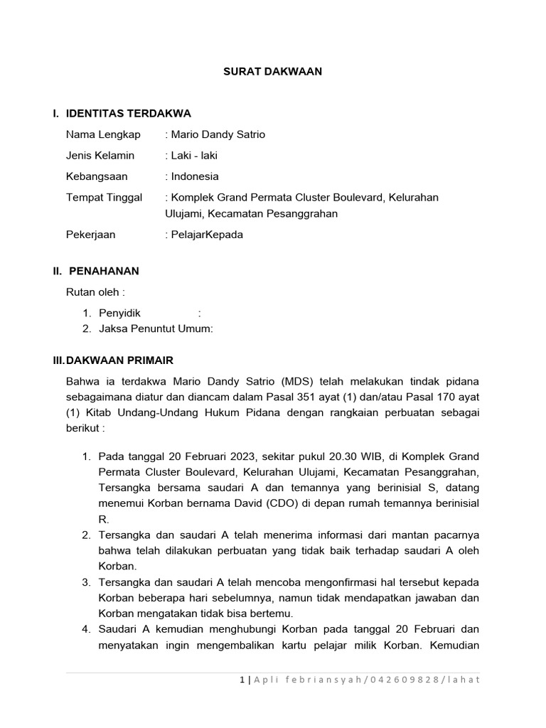 Surat Dakwaan Apli | PDF