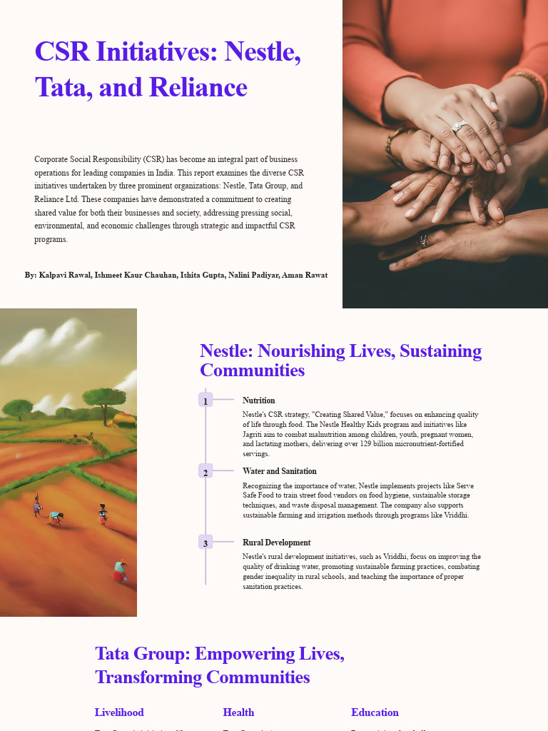 CSR Initiatives: Nestle, Tata, and Reliance | PDF | Corporate Social ...