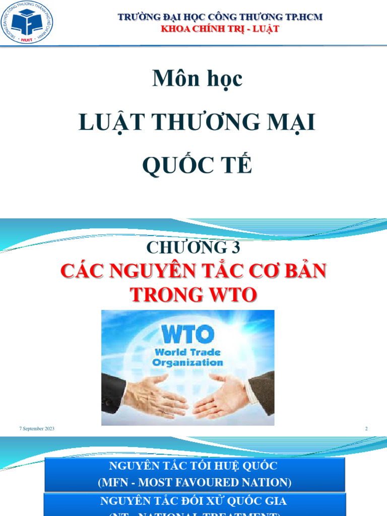 BG Luat Thuong Mai Quoc Te 2023 Chuong 3 Cac Nguyen Tac Co Ban Wto 6934 | PDF