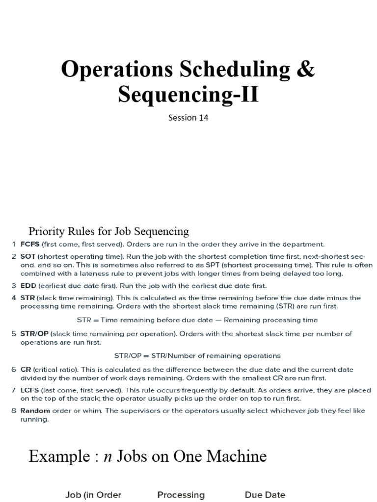 Session 14. Operations Scheduling Sequencing-II | PDF