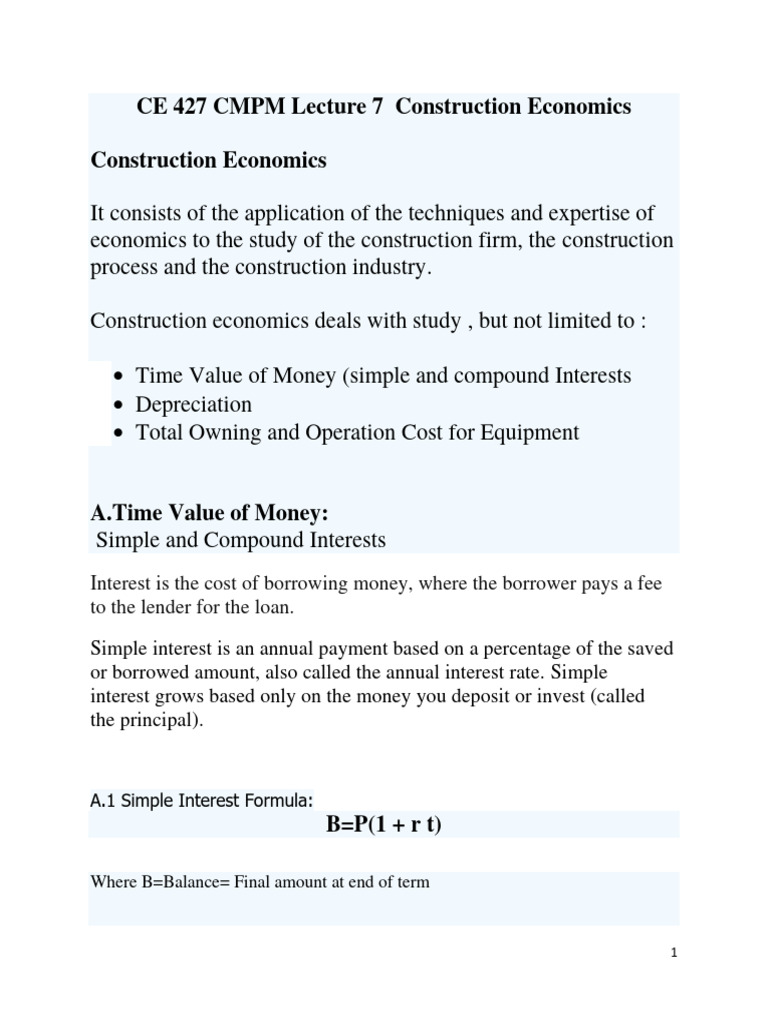 CMP Lecture 7 Construction Economics | Download Free PDF | Interest ...
