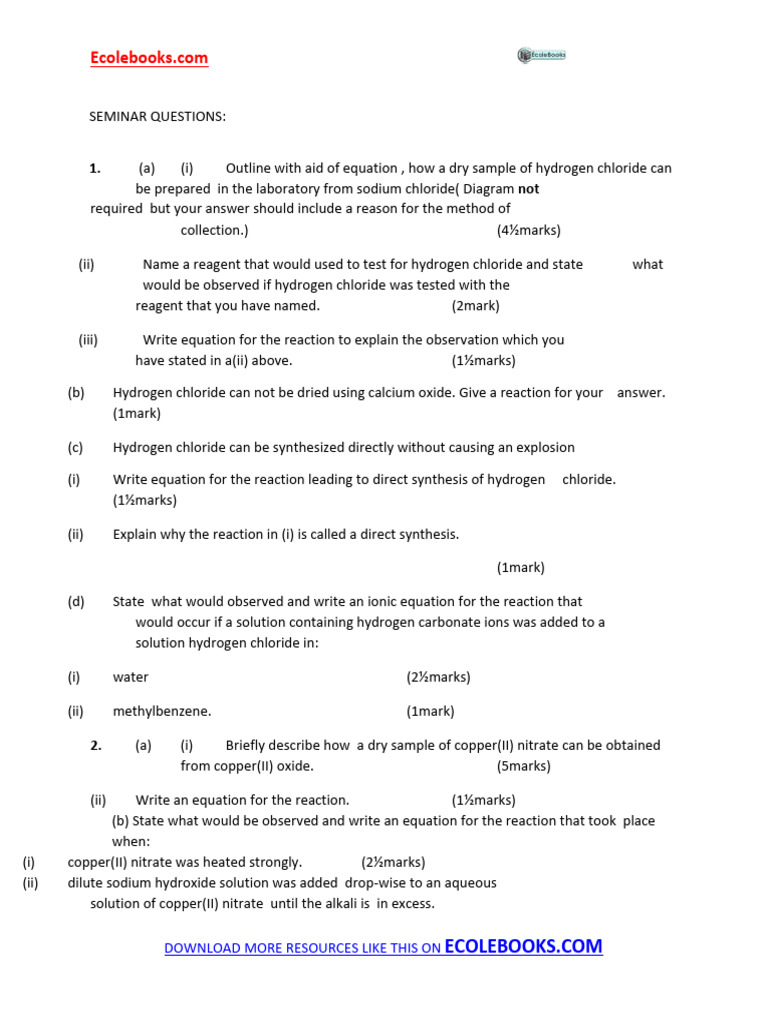 S.4 Chem Revision Questions 2020 Revision & Past Papers | Download Free ...