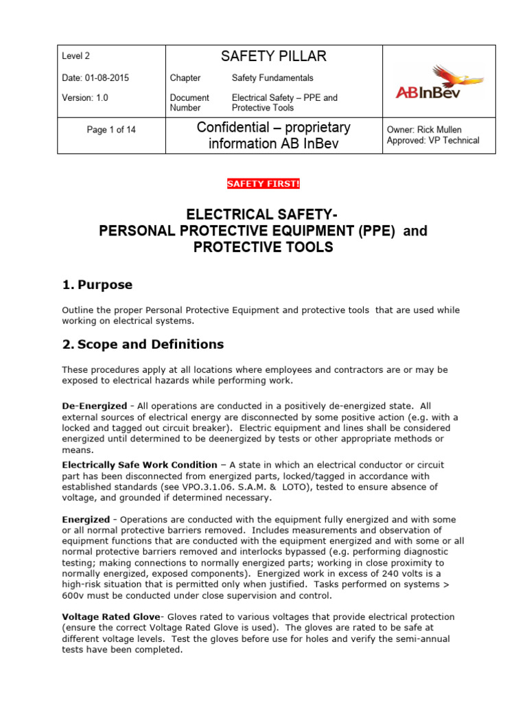 Electrical Safety: PPE Guidelines | PDF | Personal Protective Equipment ...