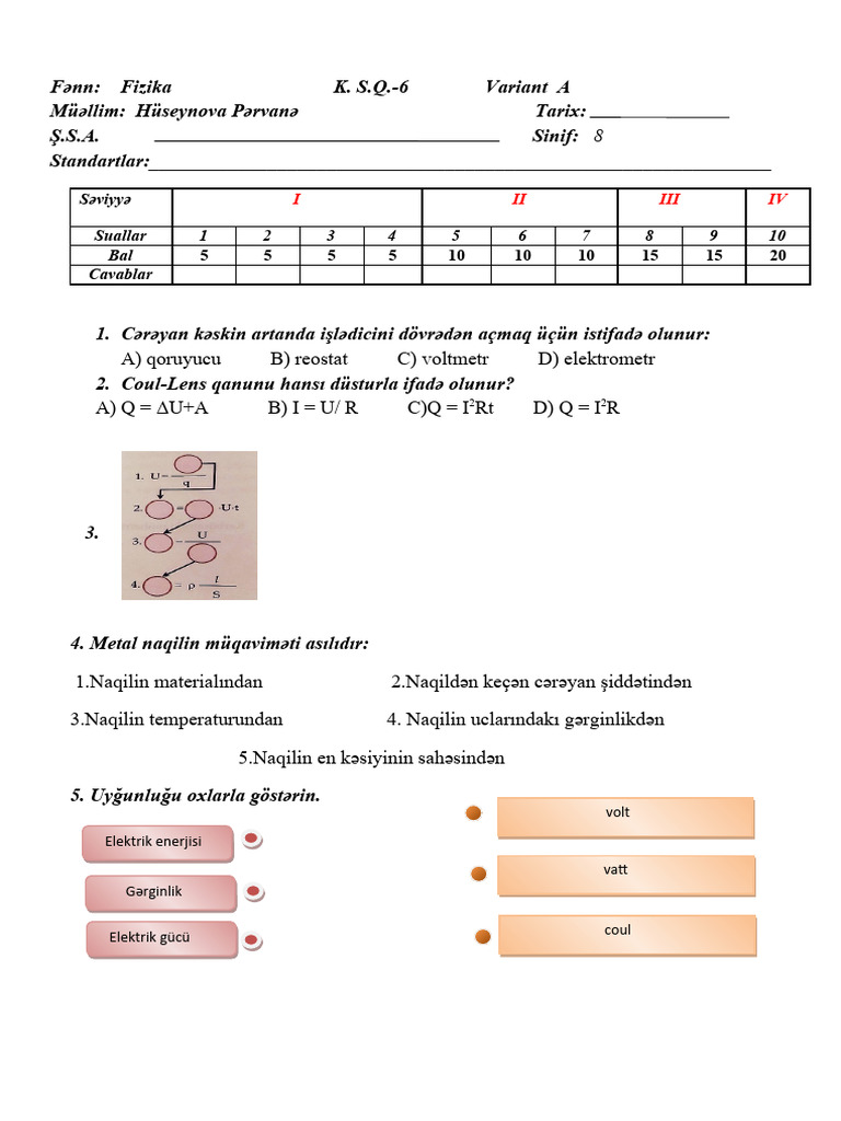8 Sinif KSQ 6 Variant A | PDF