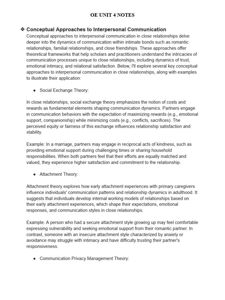 Oe Unit 4 Notes | PDF | Intimate Relationships | Communication