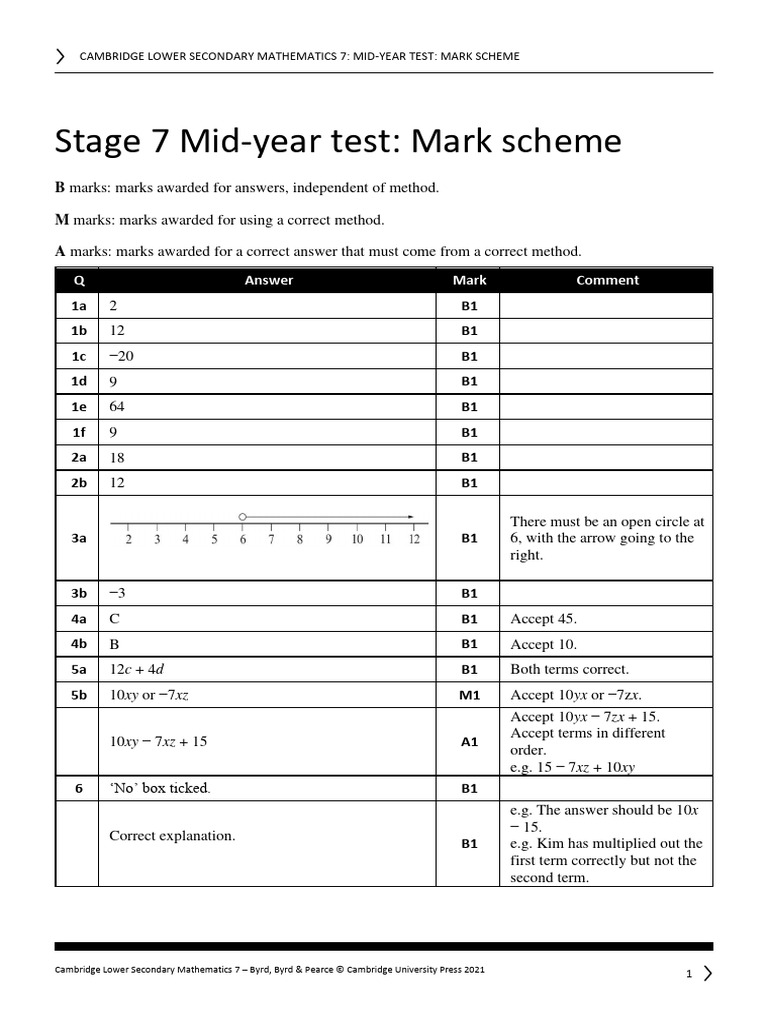 LS - Maths - Year 7 - Mid - Year - Test - Answers - Edit | Download ...