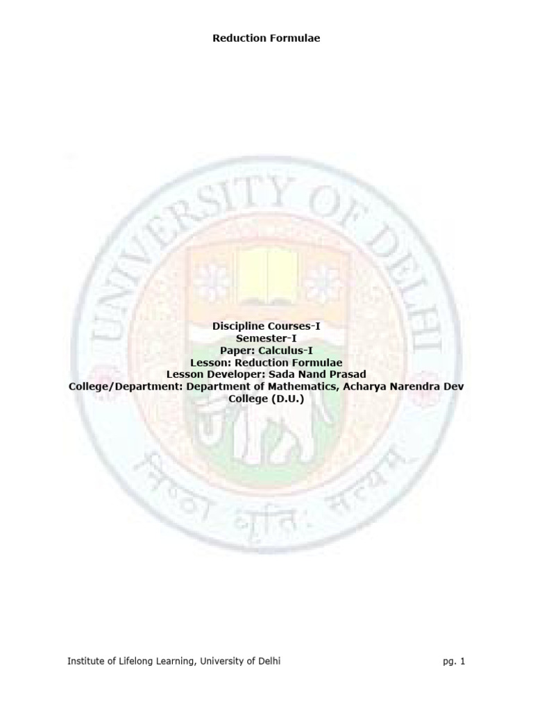 Reduction Formulae Pdf Trigonometric Functions Integral