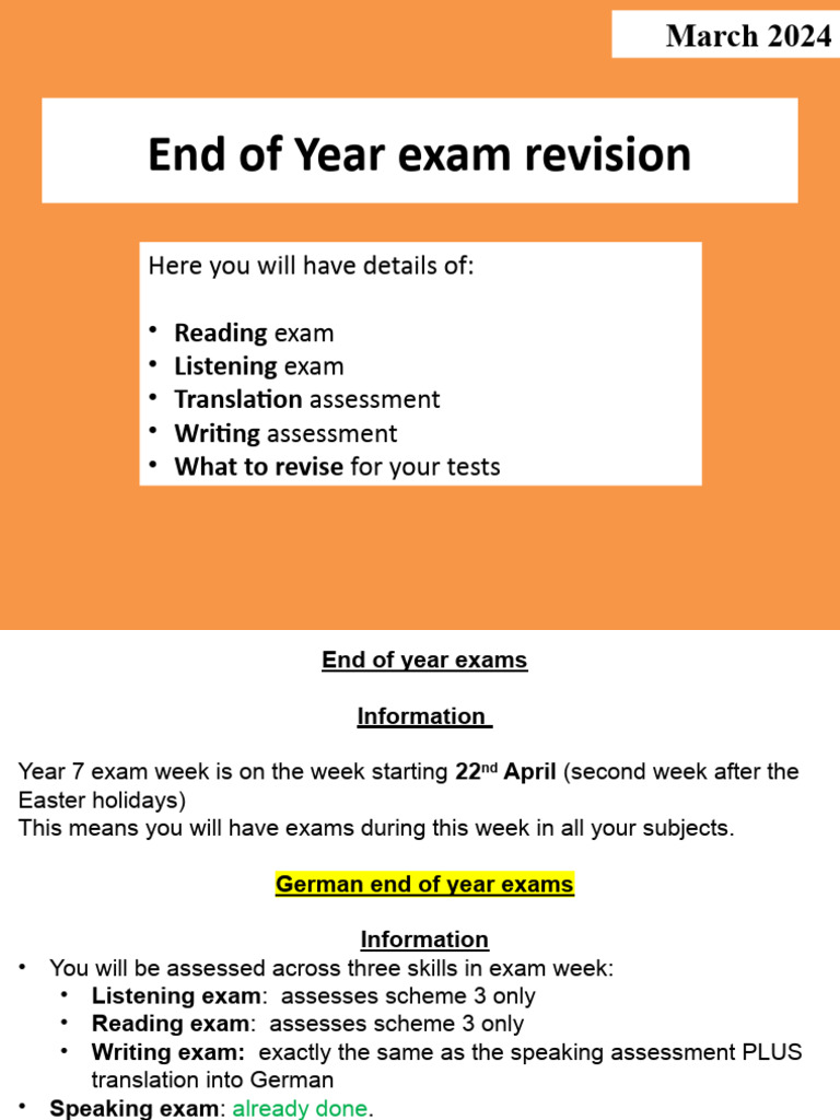 Year 7 German Exam Revision Guide | PDF | English Language | Reading ...