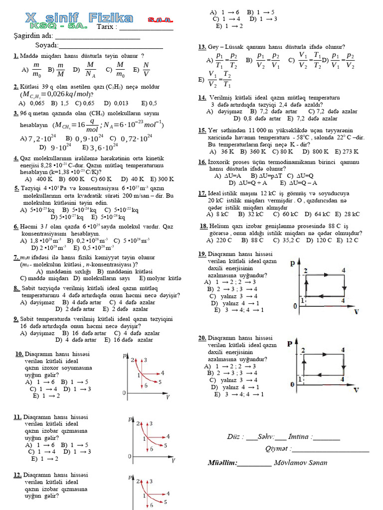 Fizika 10-Cu Sinif KSQ 5 | PDF