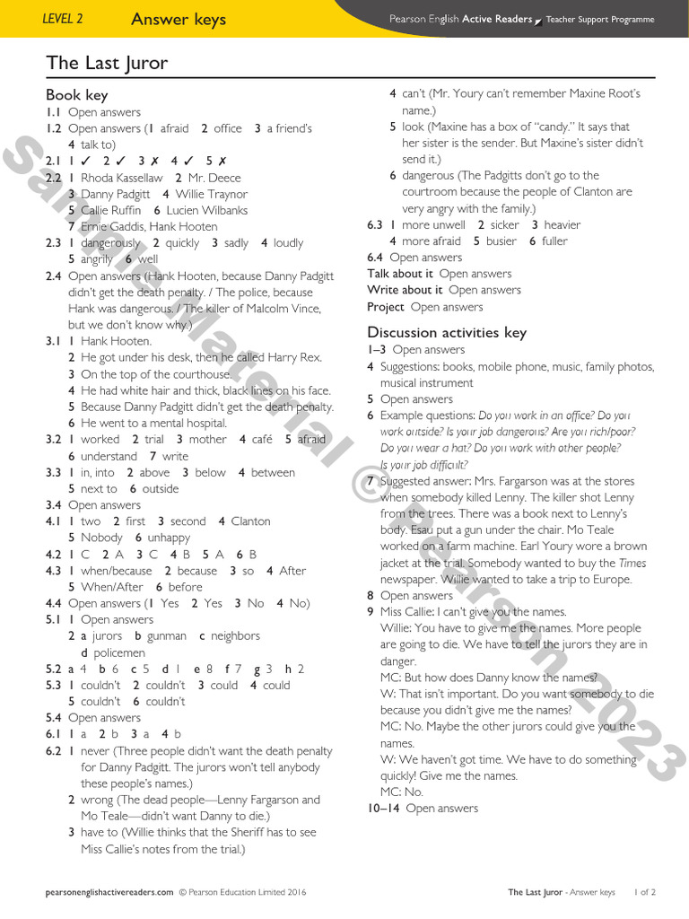 The Last Juror Answer Keys | PDF