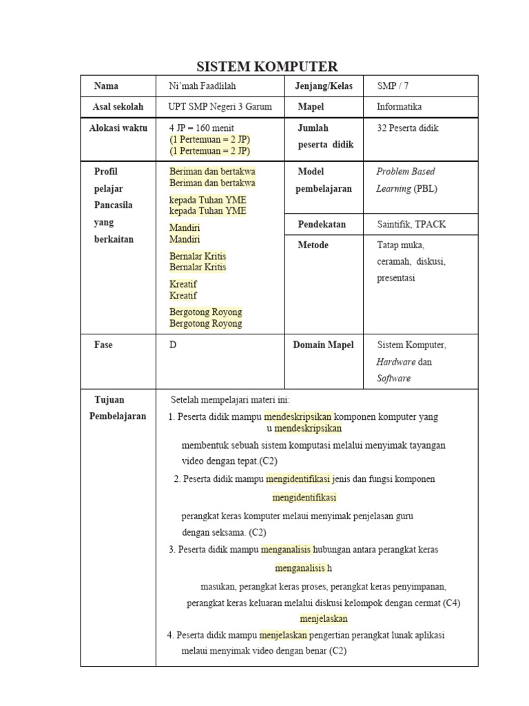 Modul Ajar IKM HardwareSoftware (RPP, LKPD, Dan Evaluasi) | PDF