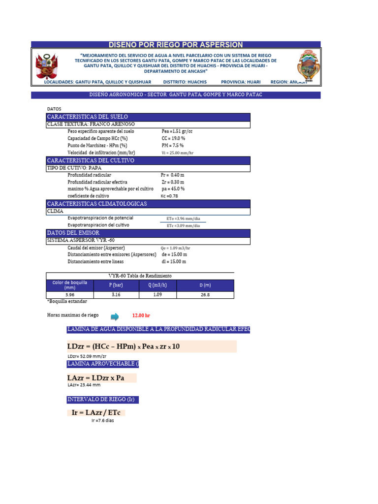 Diseño Agronomico-Canchas | PDF | Evapotranspiración | Geografía Física