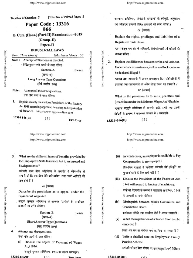 Bcom Part 2 Hons Industrial Laws 13316 2019 2 | PDF