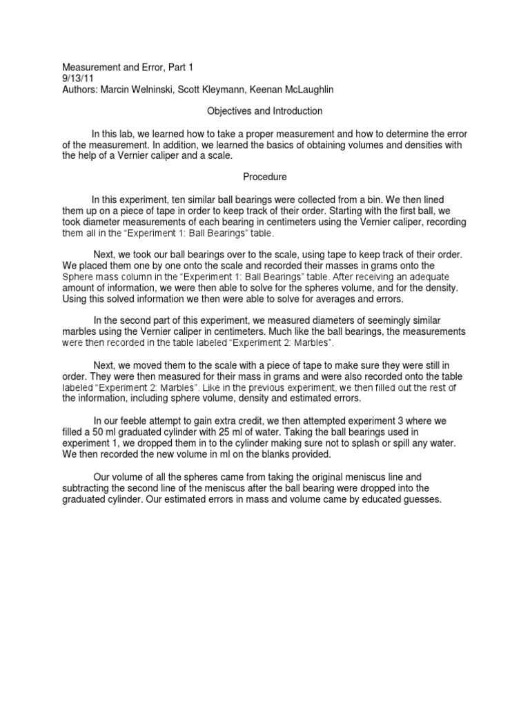 Physics Lab 1 | PDF | Density | Volume