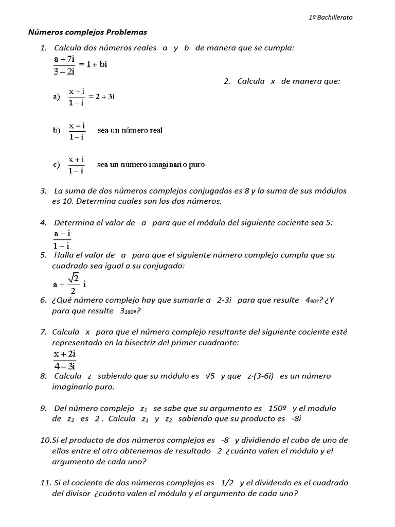 1º Bach Complejos Problemas | PDF | Número complejo | División ...