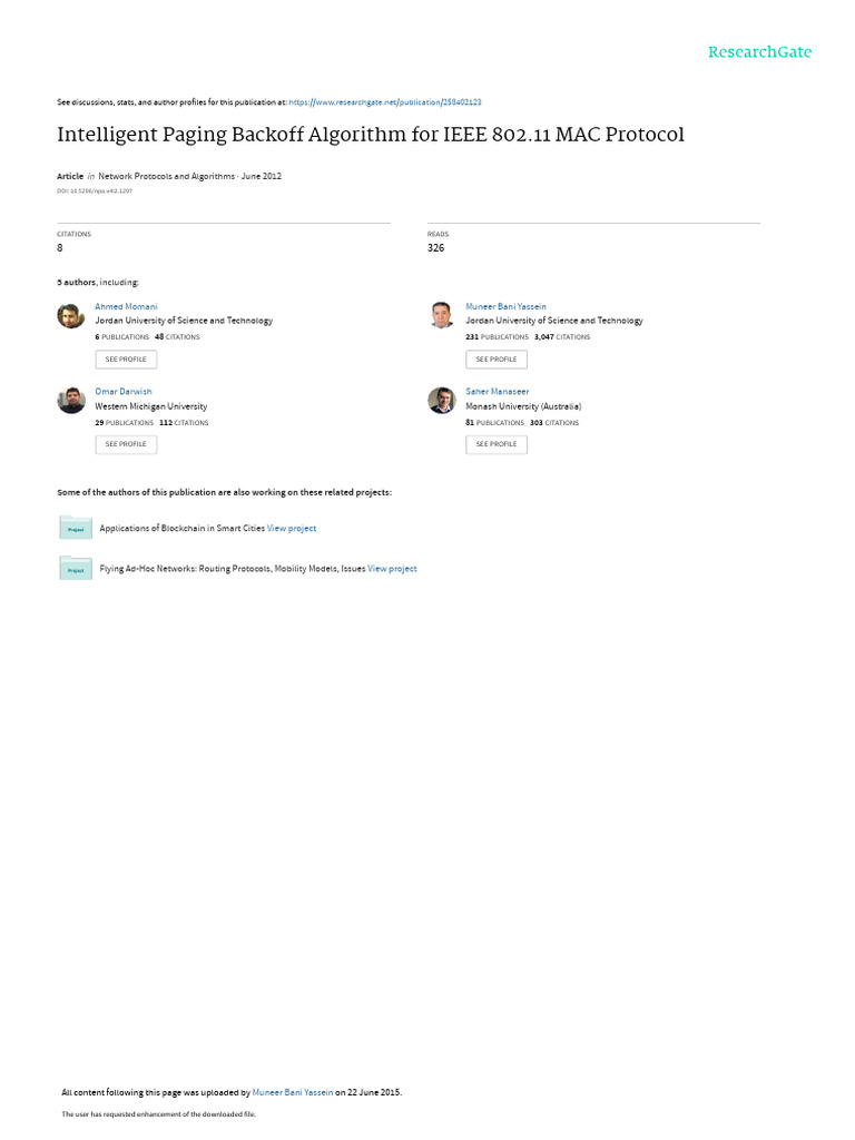 Intelligent Paging Backoff Algorithm For IEEE 8021 | PDF | Wireless Ad ...