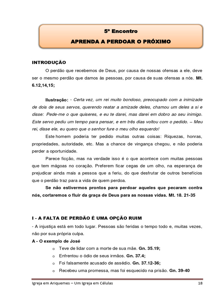 Discipulado - Enc.05 - Aprenda A Perdoar | PDF | Pecado | Perdão