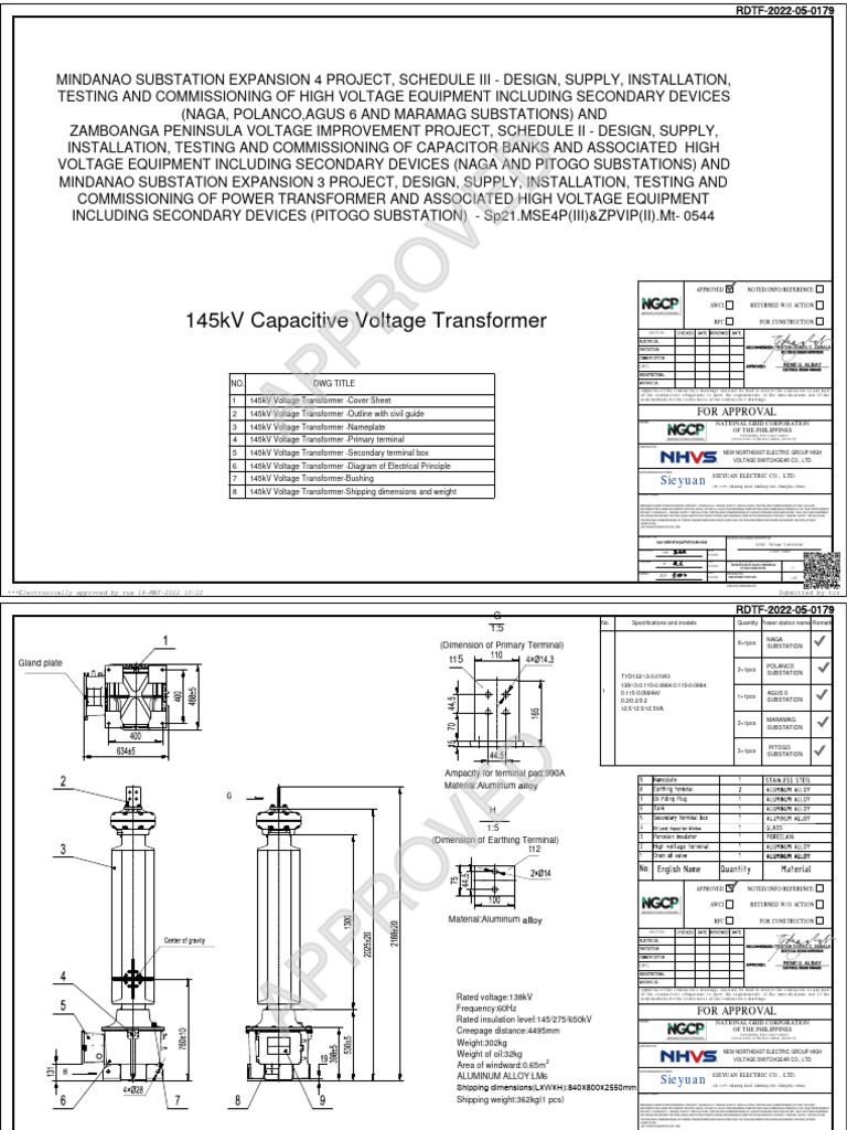 145kV Voltage Transformer Specifications | PDF | Electrical Substation ...