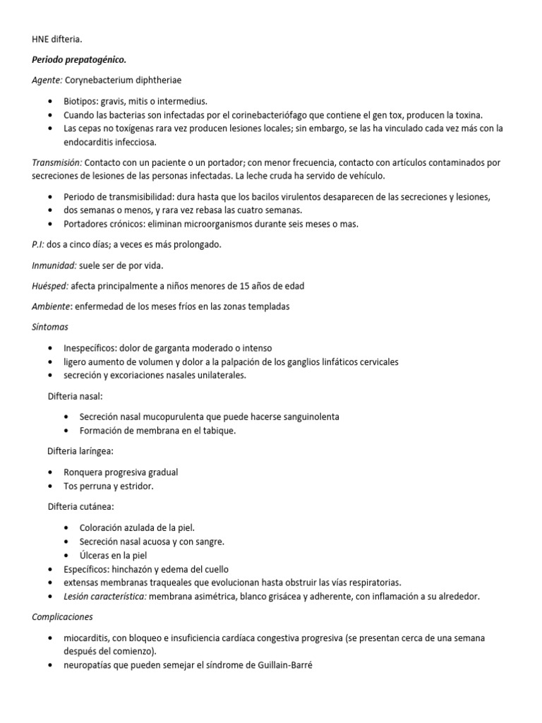 HNE Difteria | PDF | Medicina CLINICA | Enfermedades y trastornos