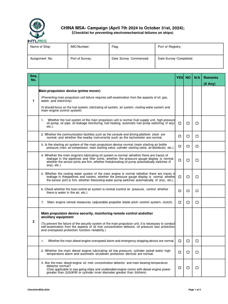 Ship Electromechanical Failure Checklist | PDF | Marine Propulsion ...