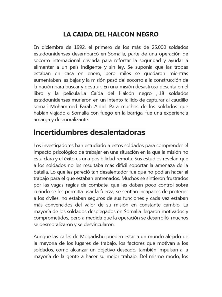 Impacto de la Caída del Halcón Negro | PDF | Somalia | Militar