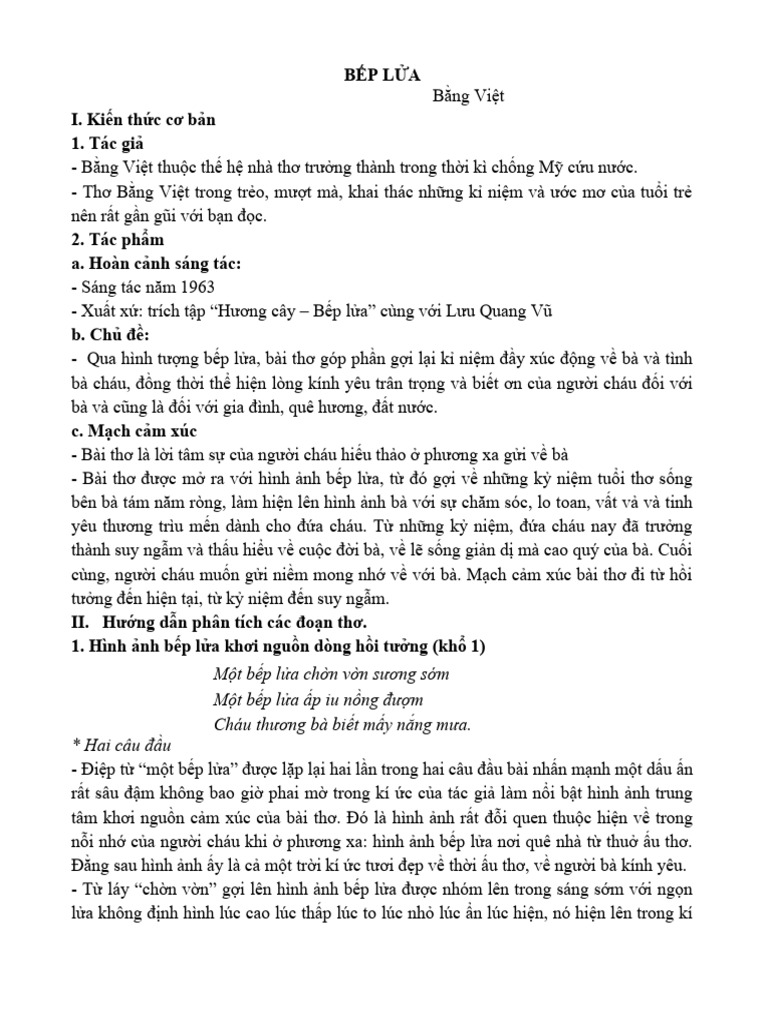 Chuyen de On Thi Vao Lop 10 Bai Tho Bep Lua 0fa24 | PDF