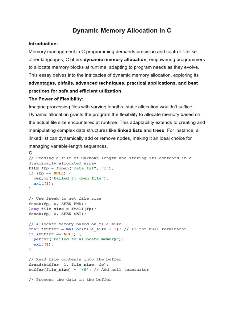 Dynamic Memory Allocation In C Pdf Computer Programming Software 7655