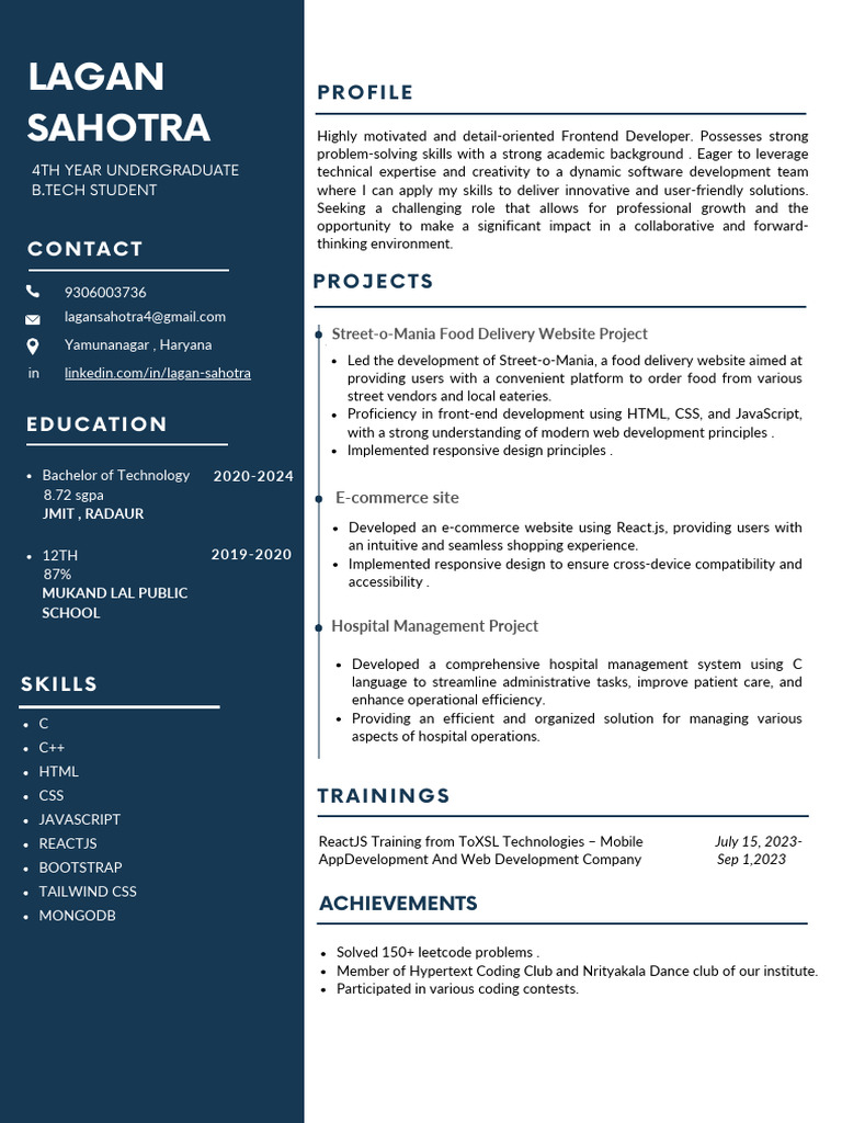 Lagan Resume 1 | PDF | Web Development | Computing