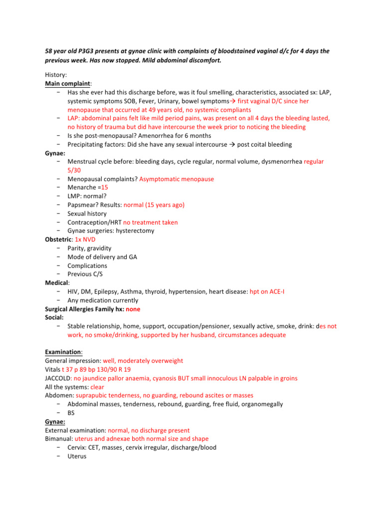 Post-Menopausal Bleeding Case Study | PDF | Menopause | Breast Cancer