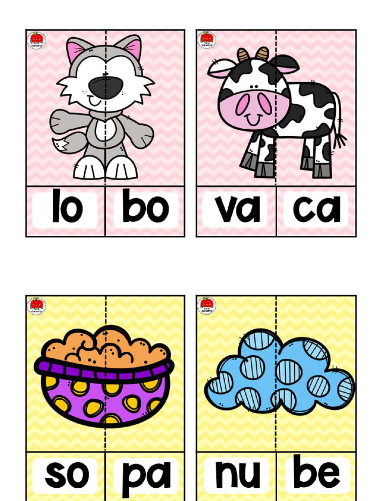 Conciencia Fonologica Bonitos Puzzles de Palabras Bisilabas PDF | PDF